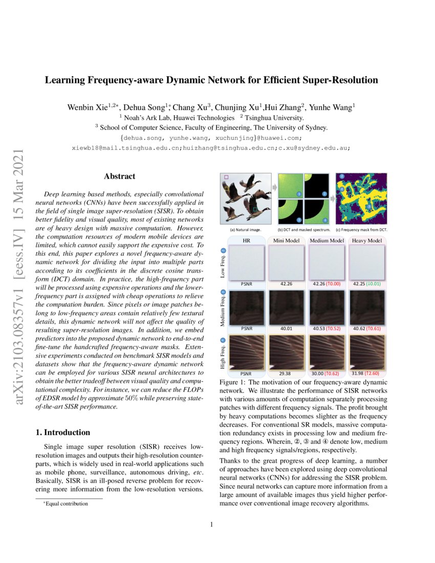 Learning Frequency-aware Dynamic Network for Efficient Super-Resolution | DeepAI