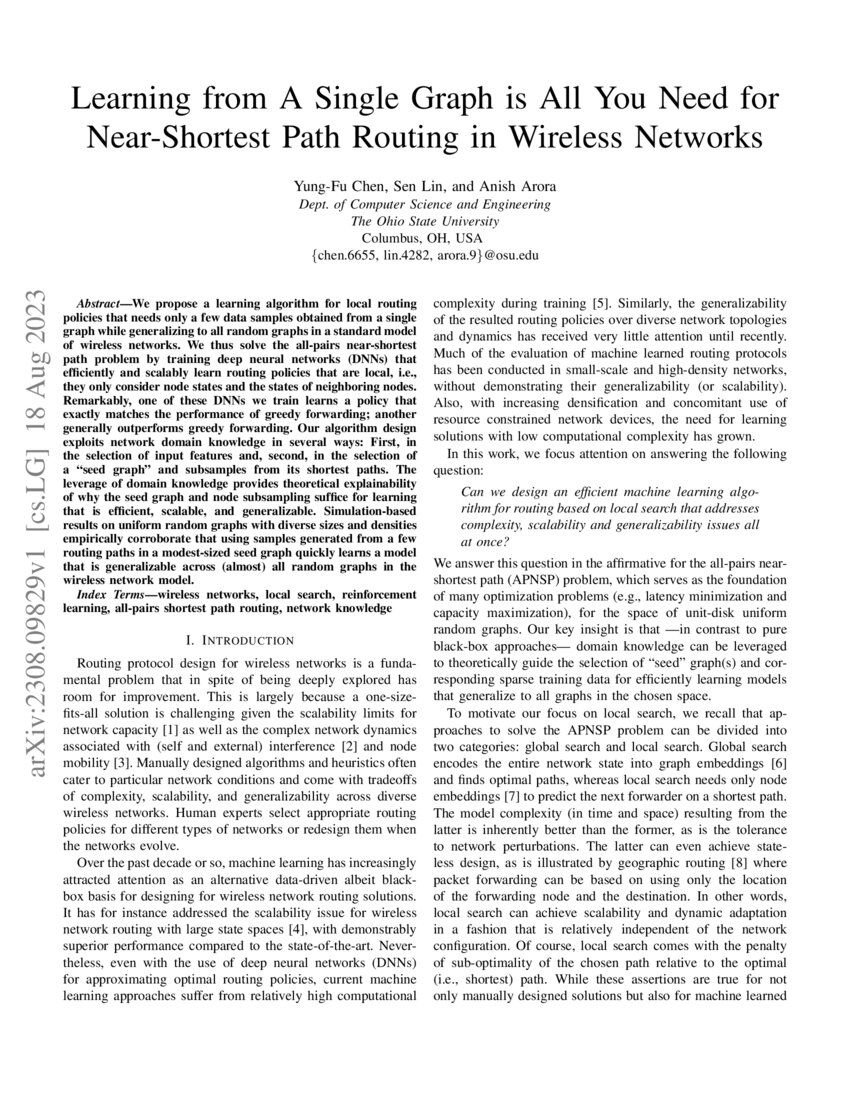 Learning From A Single Graph Is All You Need For Near Shortest Path Routing In Wireless Networks