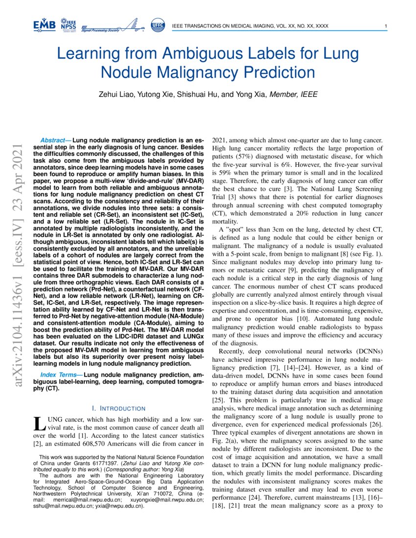Learning from Ambiguous Labels for Lung Nodule Malignancy Prediction ...