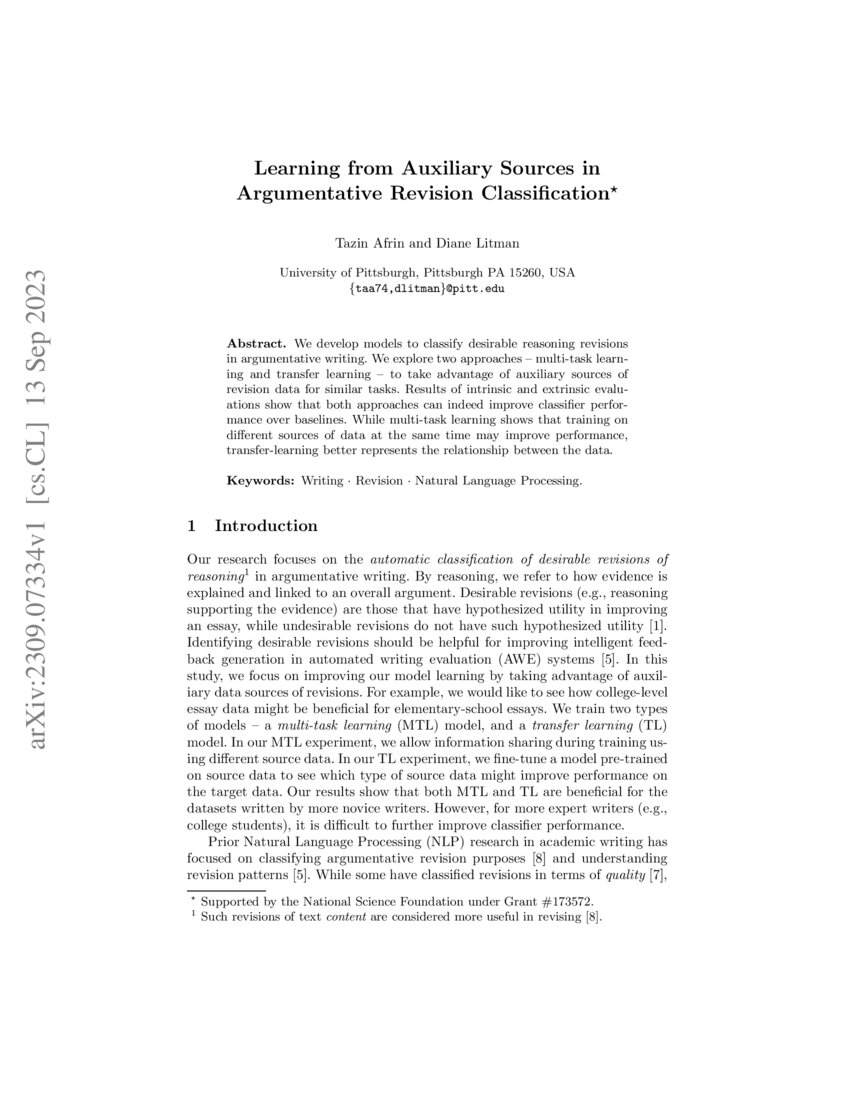 Learning From Auxiliary Sources In Argumentative Revision