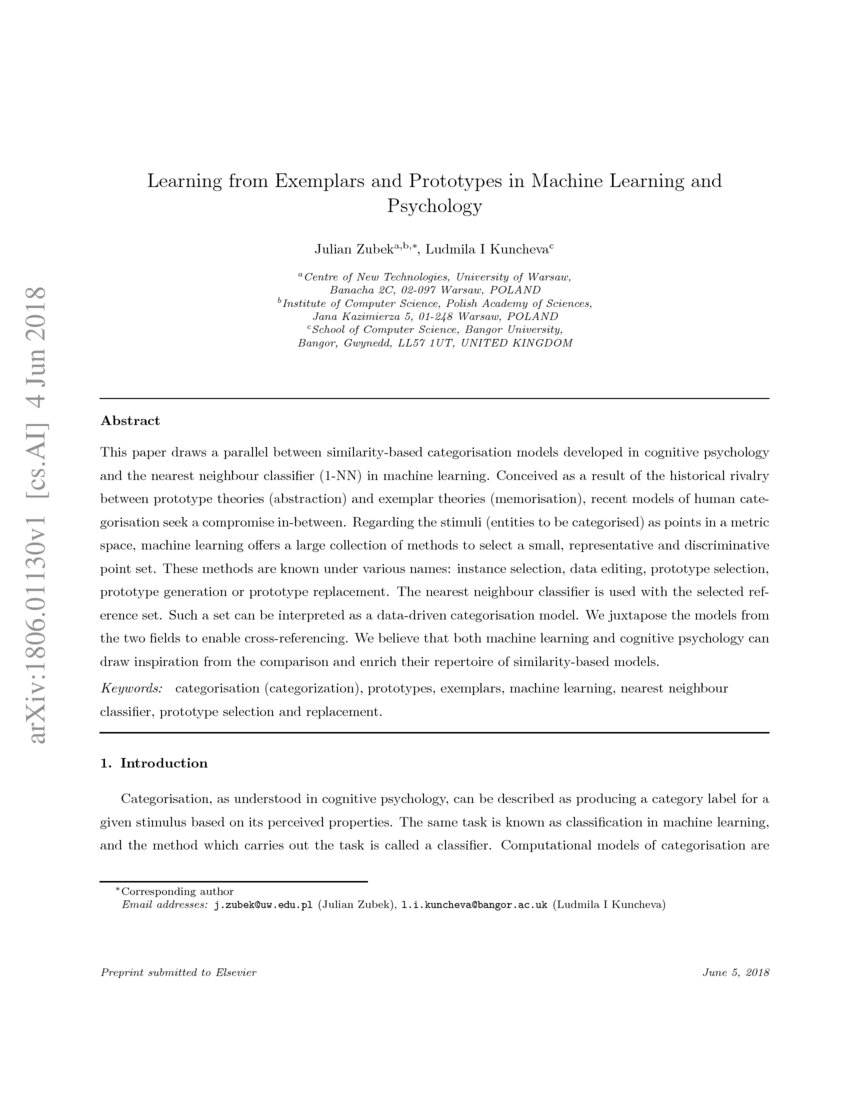 Learning from Exemplars and Prototypes in Machine Learning and ...