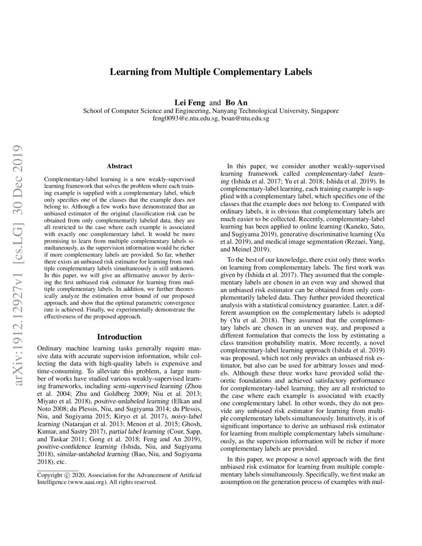 Learning from Multiple Complementary Labels | DeepAI