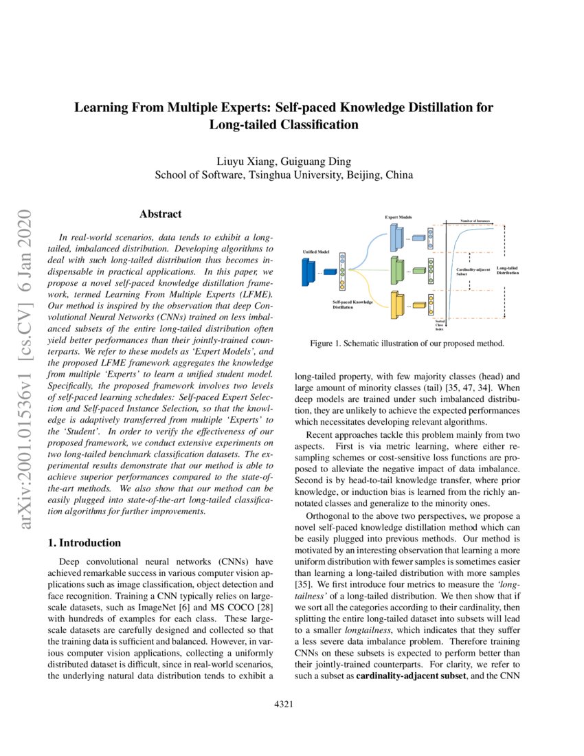 Learning From Multiple Experts: Self-paced Knowledge Distillation for Long-tailed Classification ...