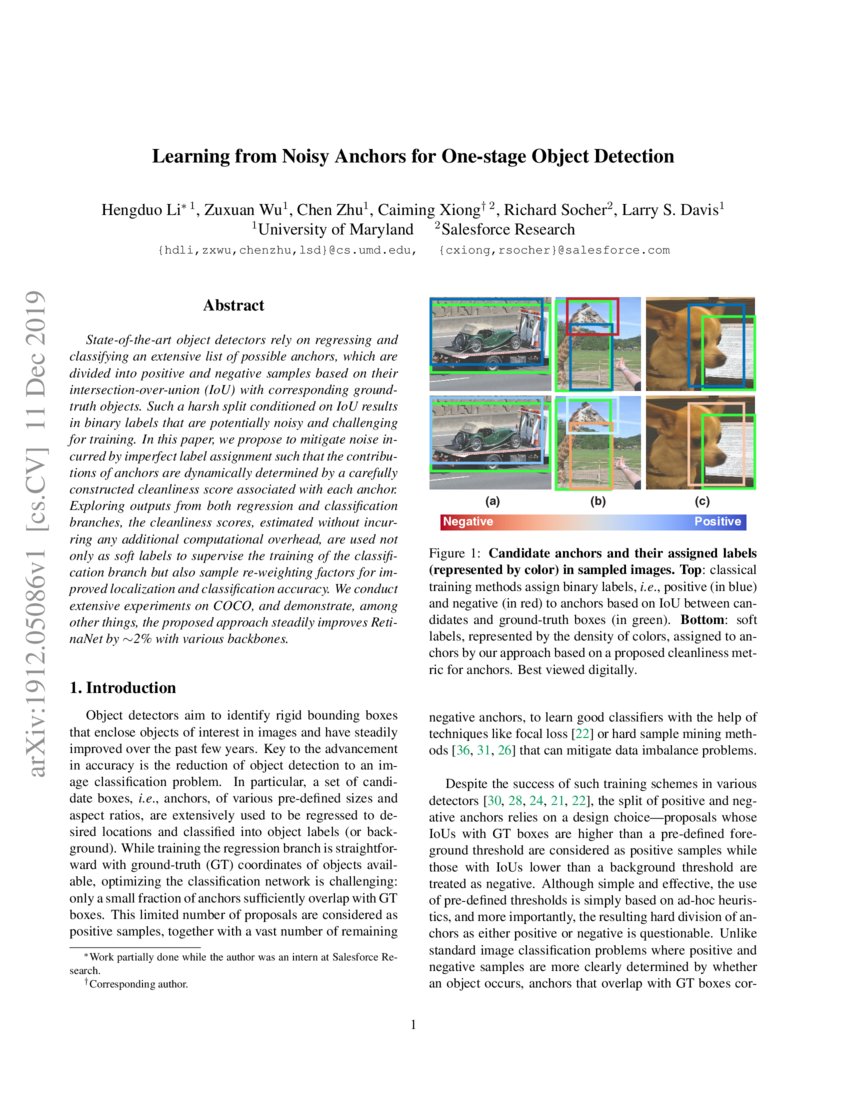 Learning From Noisy Anchors For One Stage Object Detection Deepai