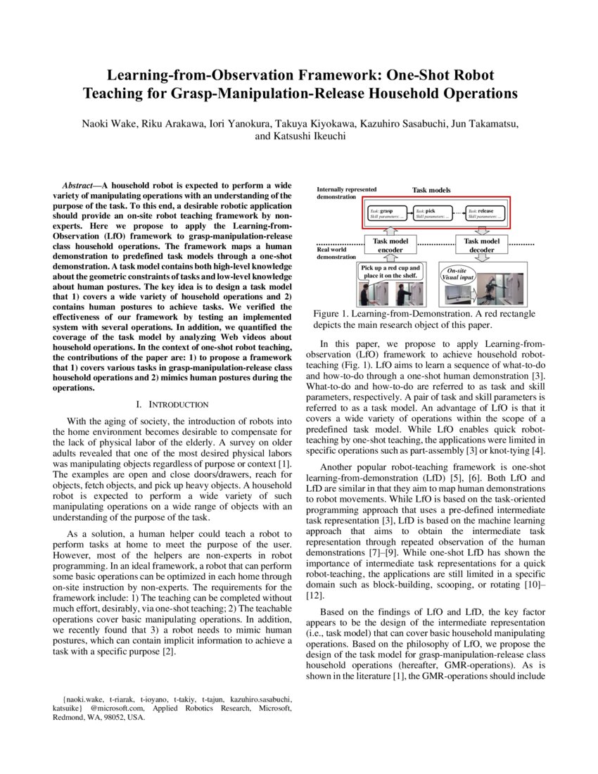 A Learning From Observation Framework One Shot Robot Teaching For Grasp Manipulation Release