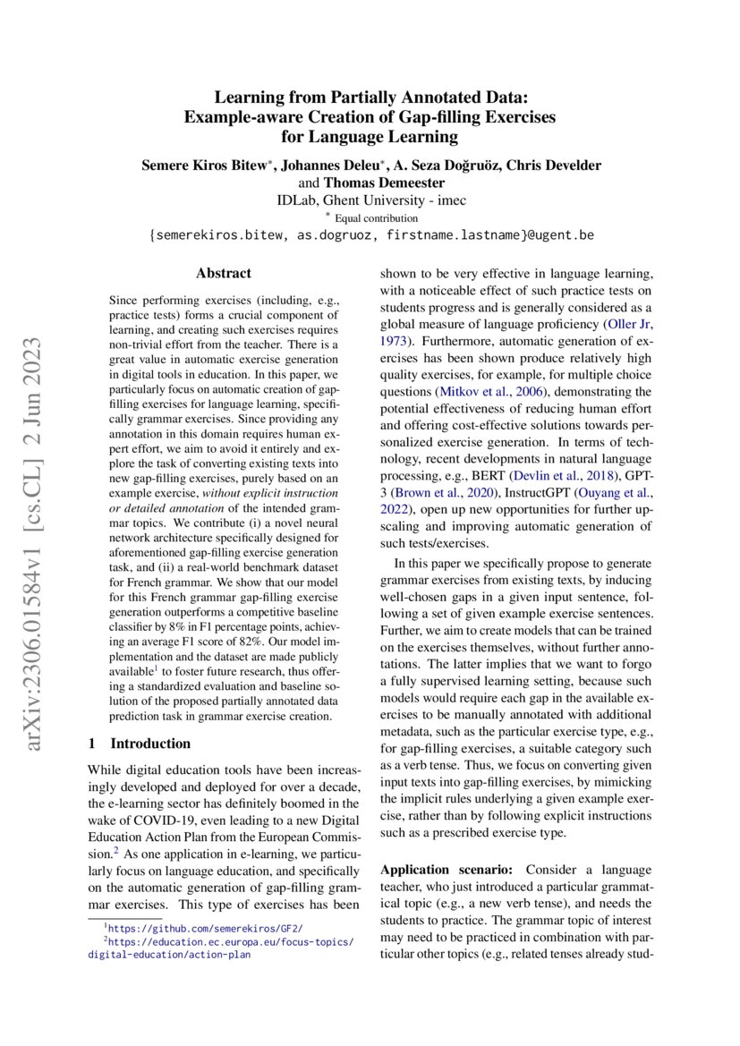 Learning From Partially Annotated Data Example Aware Creation Of Gap Filling Exercises For 