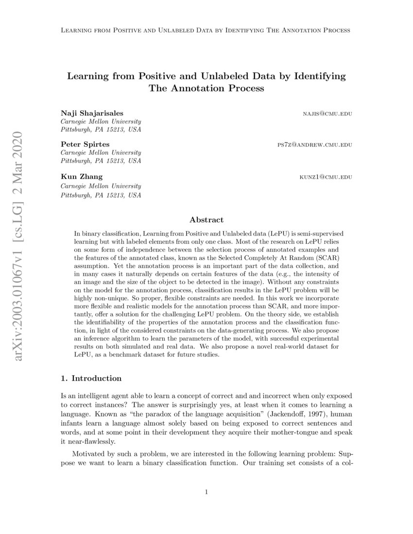 Learning from Positive and Unlabeled Data by Identifying the Annotation Process | DeepAI