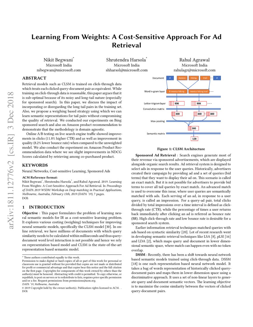 Learning From Weights: A Cost-Sensitive Approach For Ad Retrieval | DeepAI