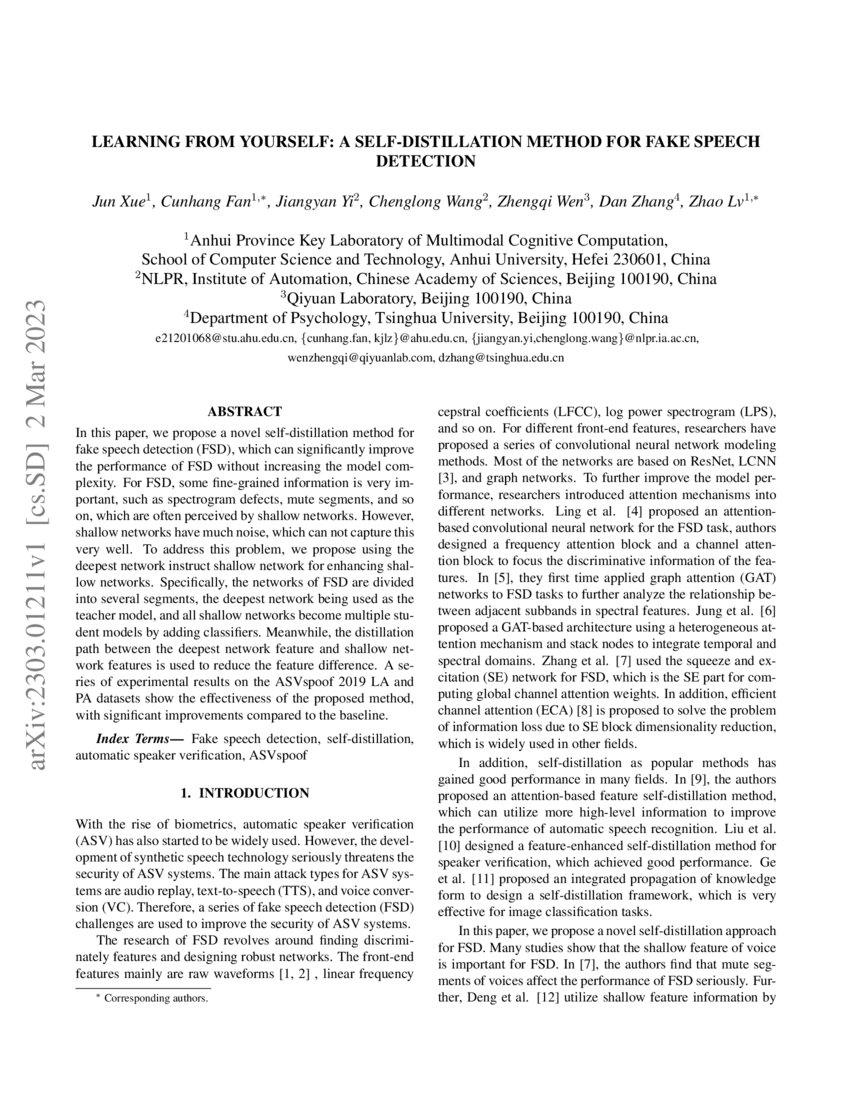Learning From Yourself A Self Distillation Method For Fake Speech