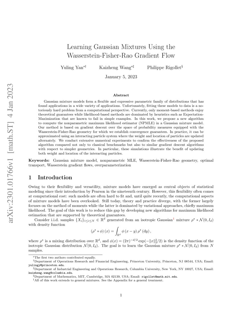 Learning Gaussian Mixtures Using the Wasserstein-Fisher-Rao Gradient Flow | DeepAI