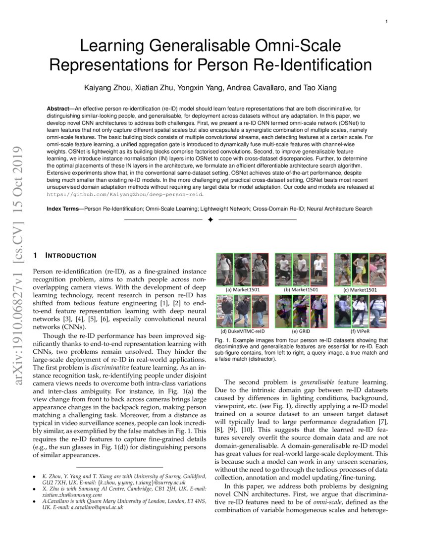 Learning Generalisable Omni-Scale Representations for Person Re-Identification | DeepAI