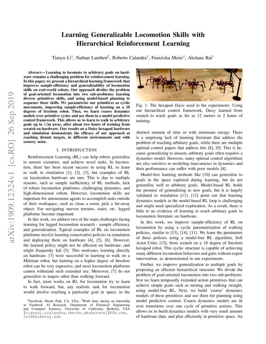 Learning Generalizable Locomotion Skills With Hierarchical Reinforcement Learning Deepai