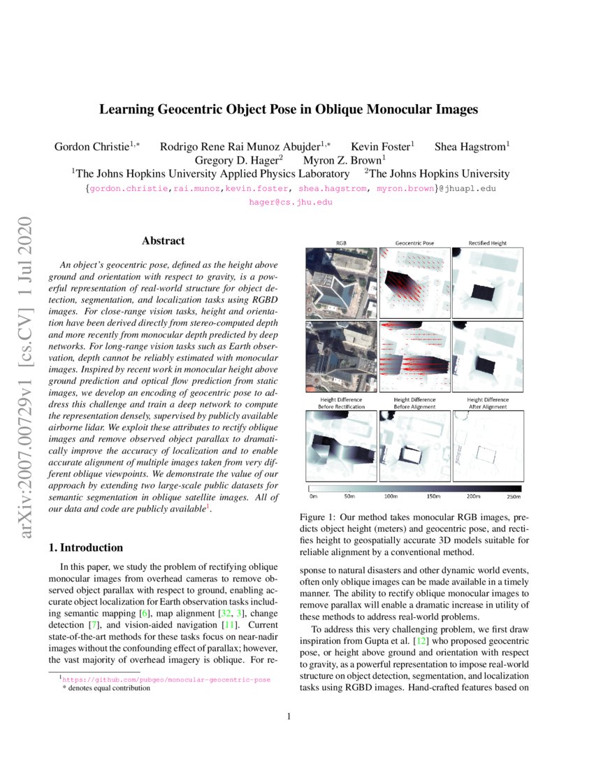 Learning Geocentric Object Pose in Oblique Monocular Images | DeepAI