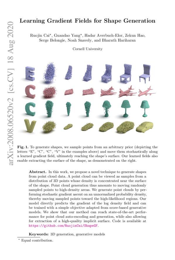 Learning Gradient Fields for Shape Generation | DeepAI