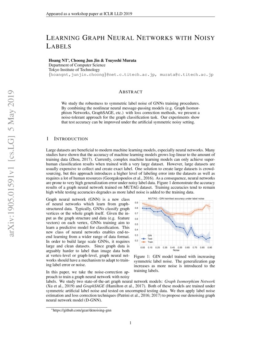 Learning Graph Neural Networks with Noisy Labels | DeepAI
