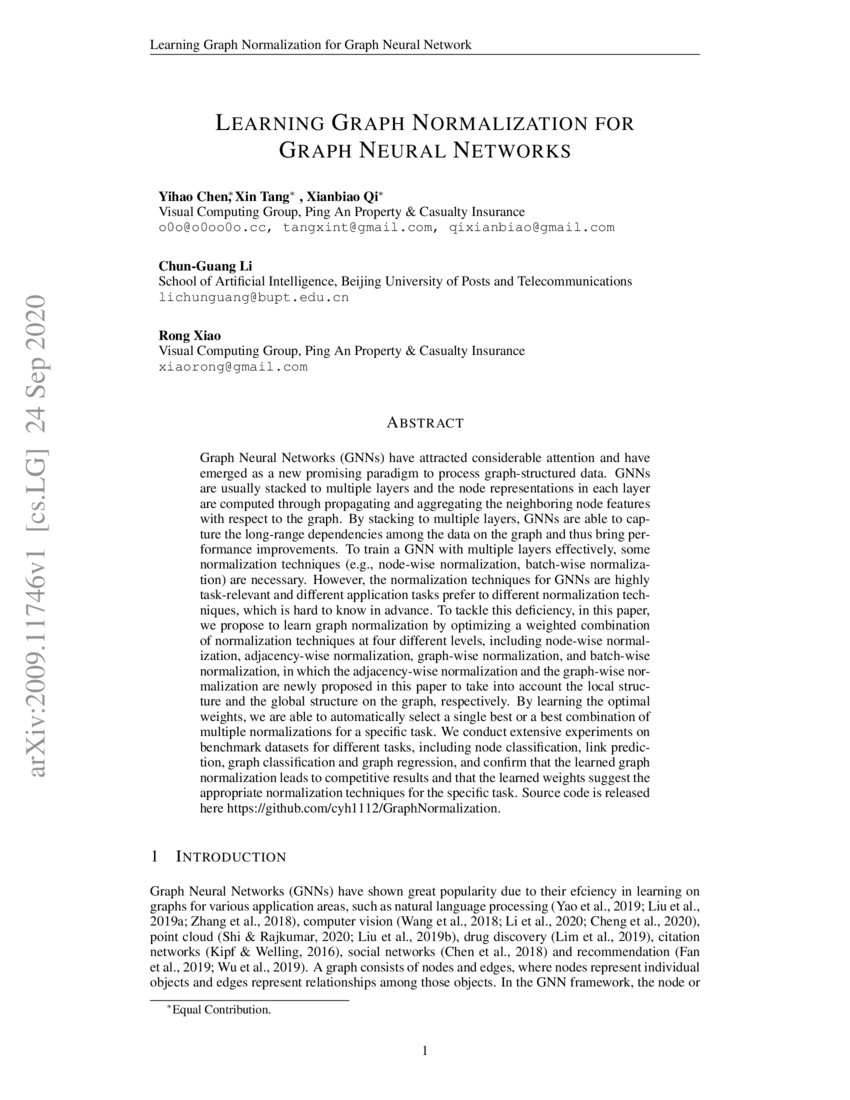 Learning Graph Normalization for Graph Neural Networks | DeepAI
