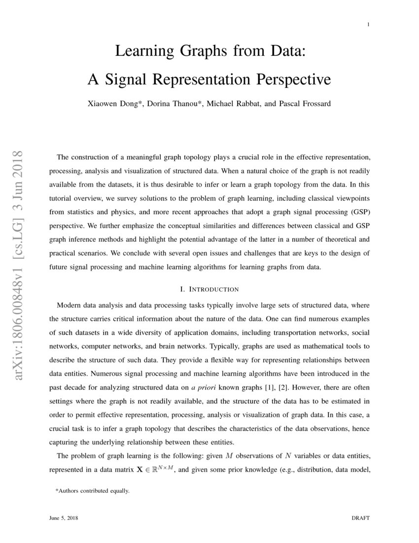 Learning Graphs from Data: A Signal Representation Perspective | DeepAI