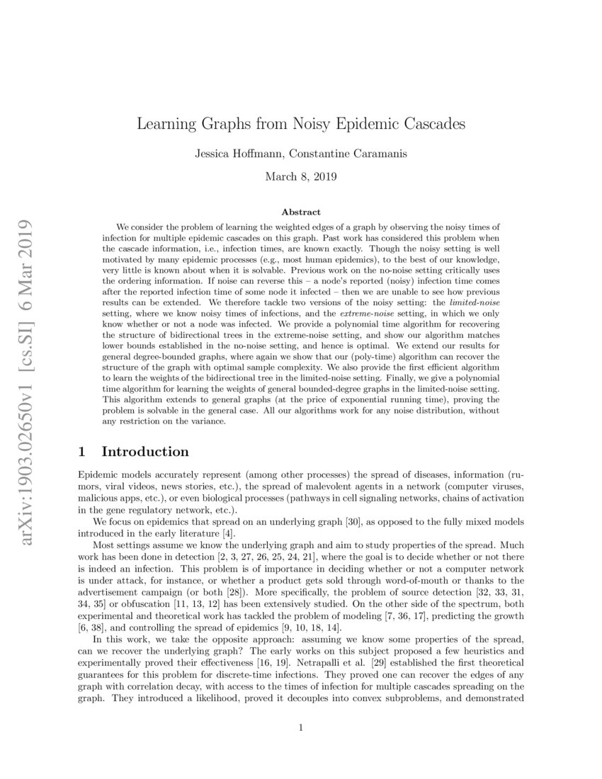 Learning Graphs from Noisy Epidemic Cascades | DeepAI