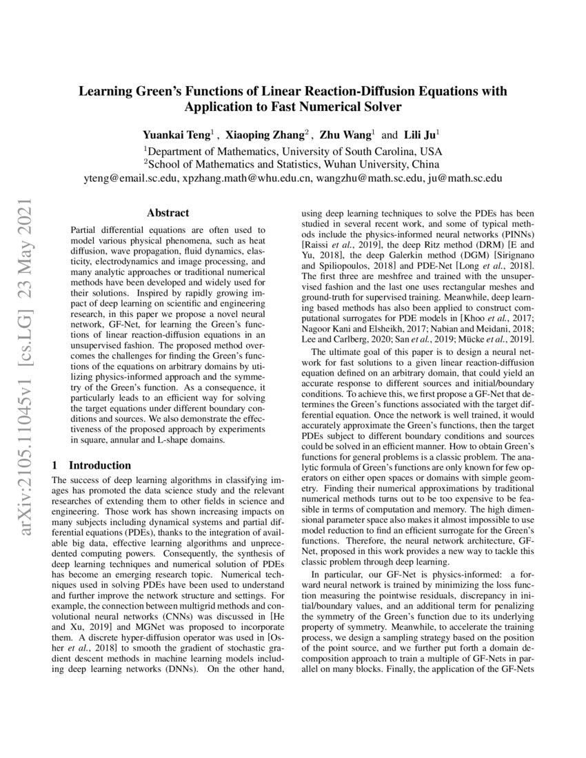 Learning Greens Functions Of Linear Reaction Diffusion Equations With Application To Fast