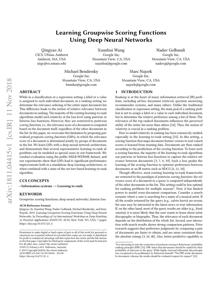 Learning Groupwise Scoring Functions Using Deep Neural Networks | DeepAI