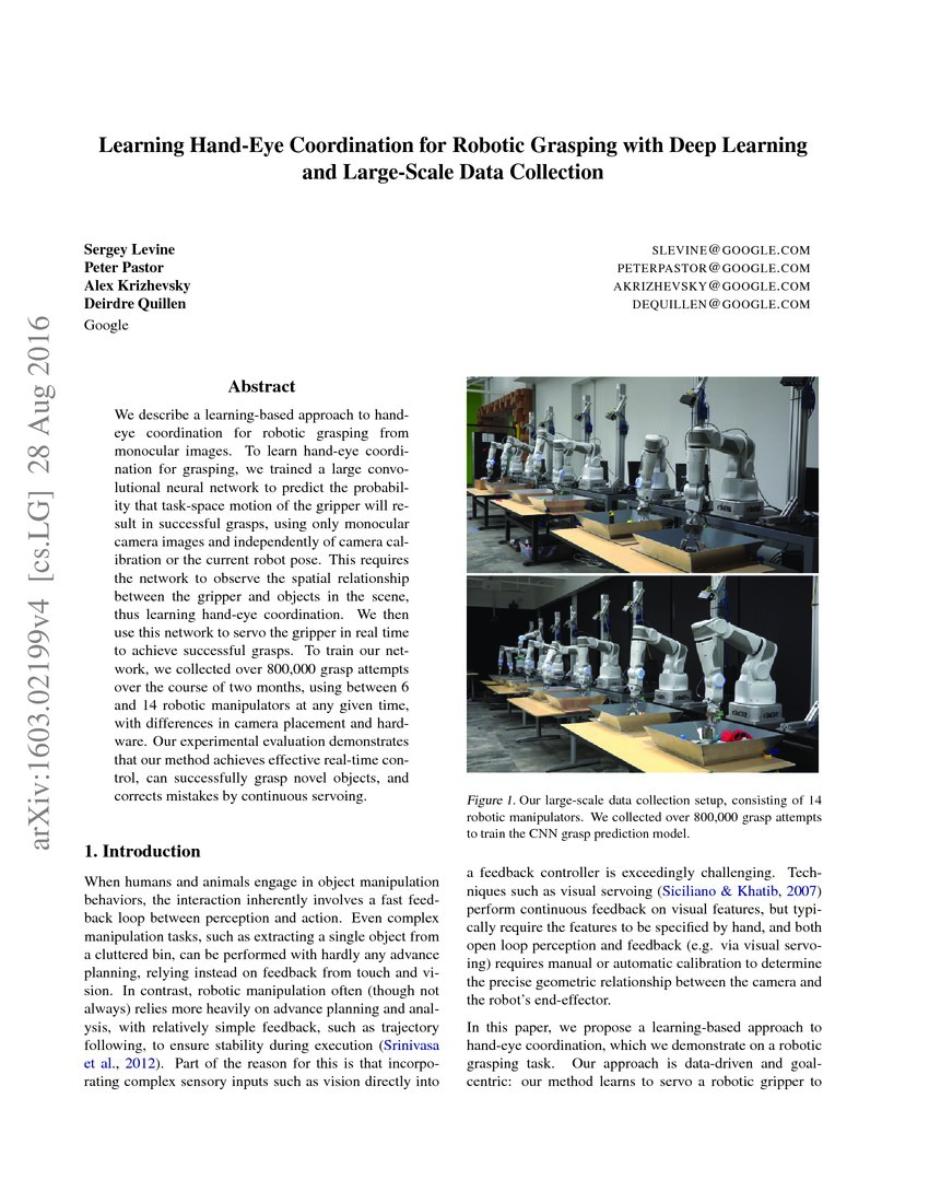 Learning Hand-Eye Coordination for Robotic Grasping with Deep Learning ...