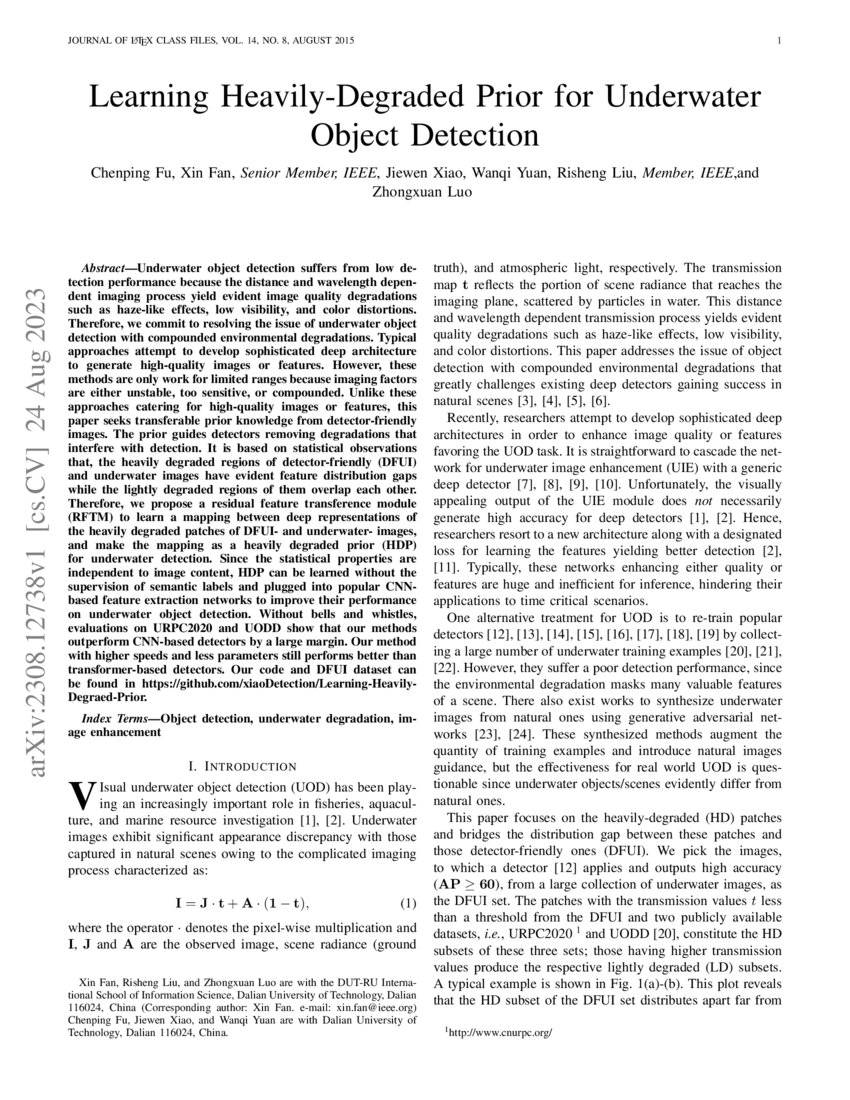 Learning Heavily-Degraded Prior for Underwater Object Detection | DeepAI Learning Heavily-Degraded Prior for Underwater Object Detection | DeepAI