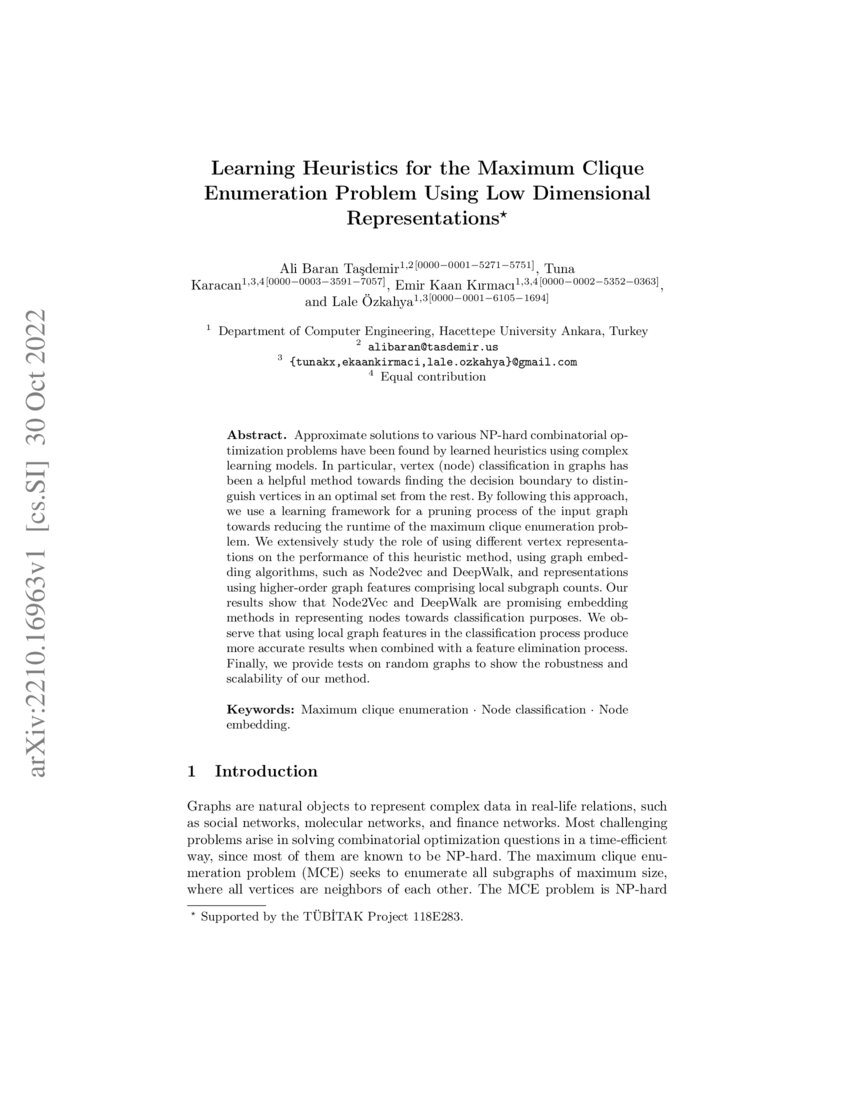 Learning Heuristics For The Maximum Clique Enumeration Problem Using Low Dimensional