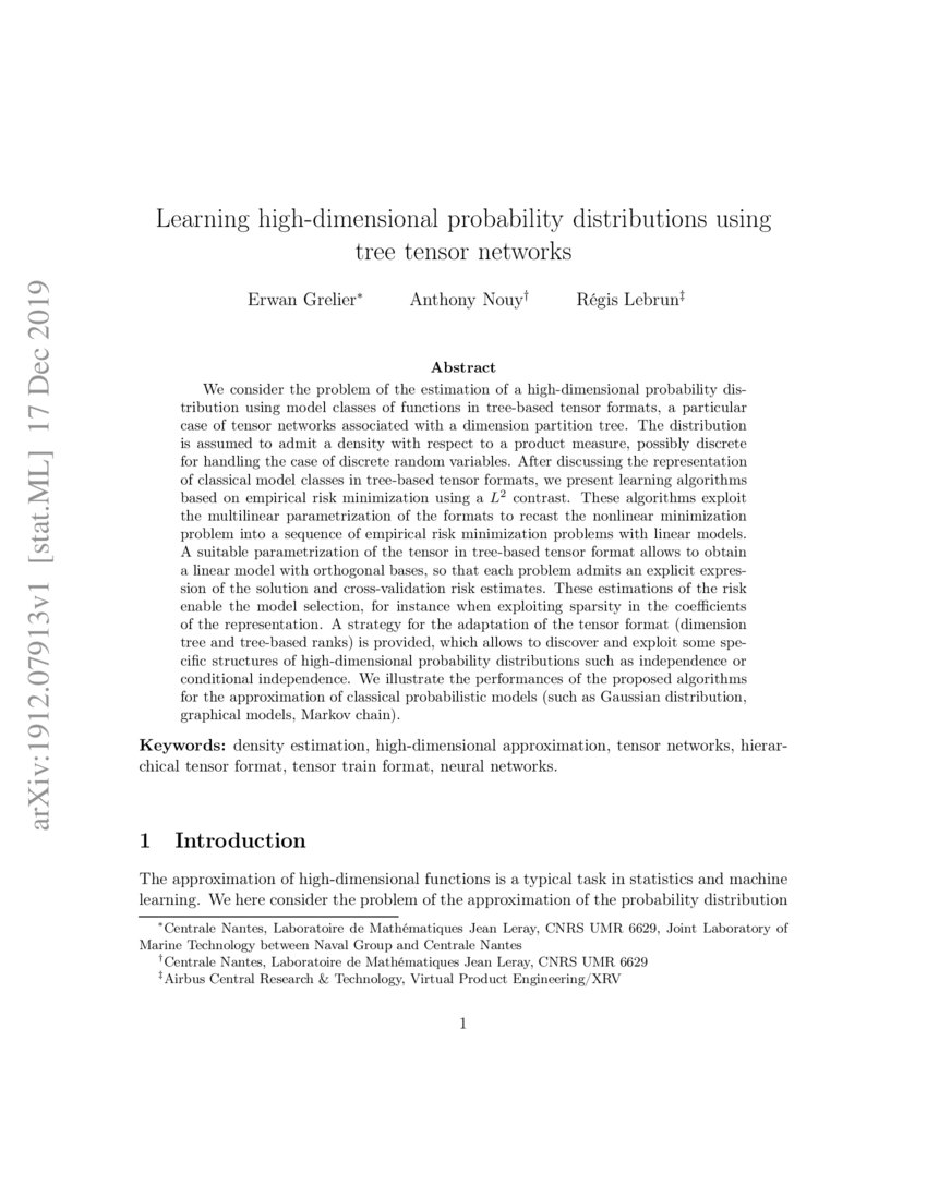 Learning high-dimensional probability distributions using tree tensor networks | DeepAI