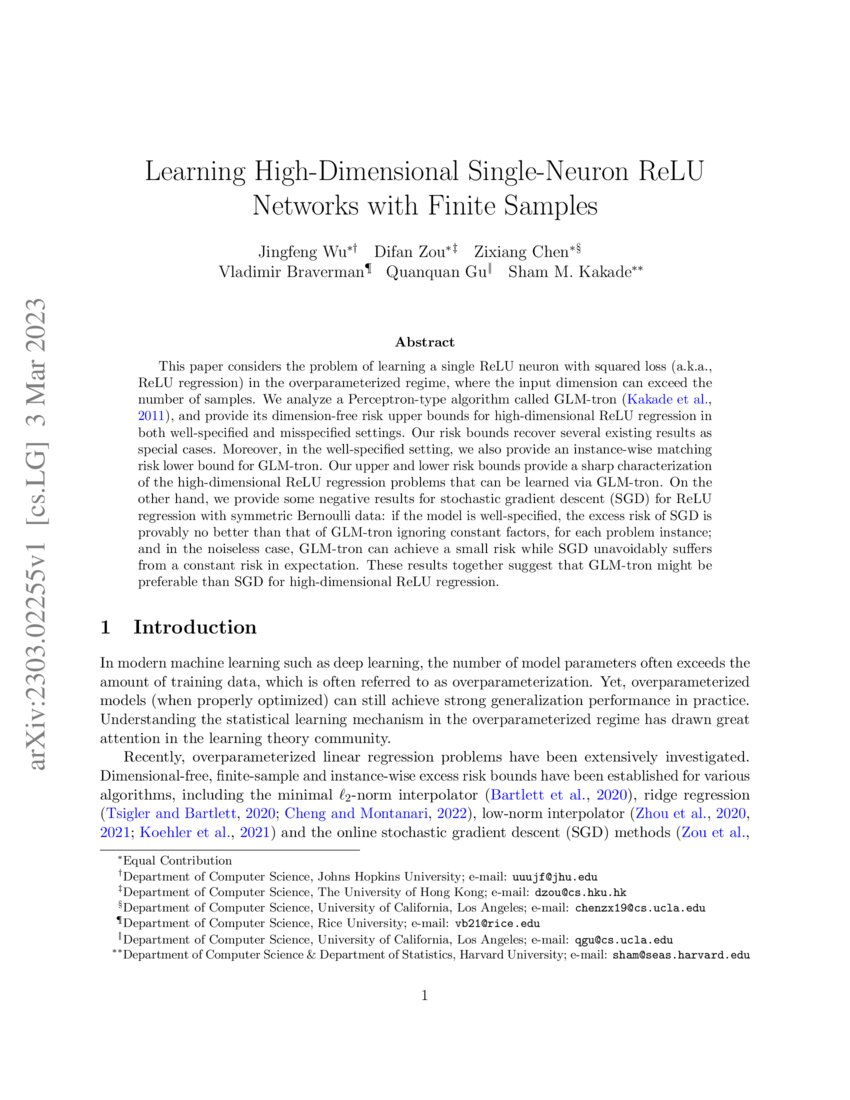 Learning High Dimensional Single Neuron Relu Networks With Finite Samples Deepai