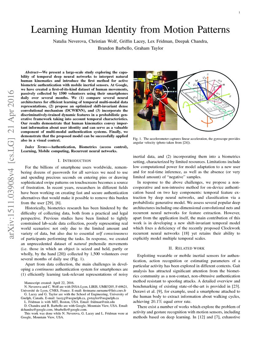 Learning Human Identity from Motion Patterns | DeepAI