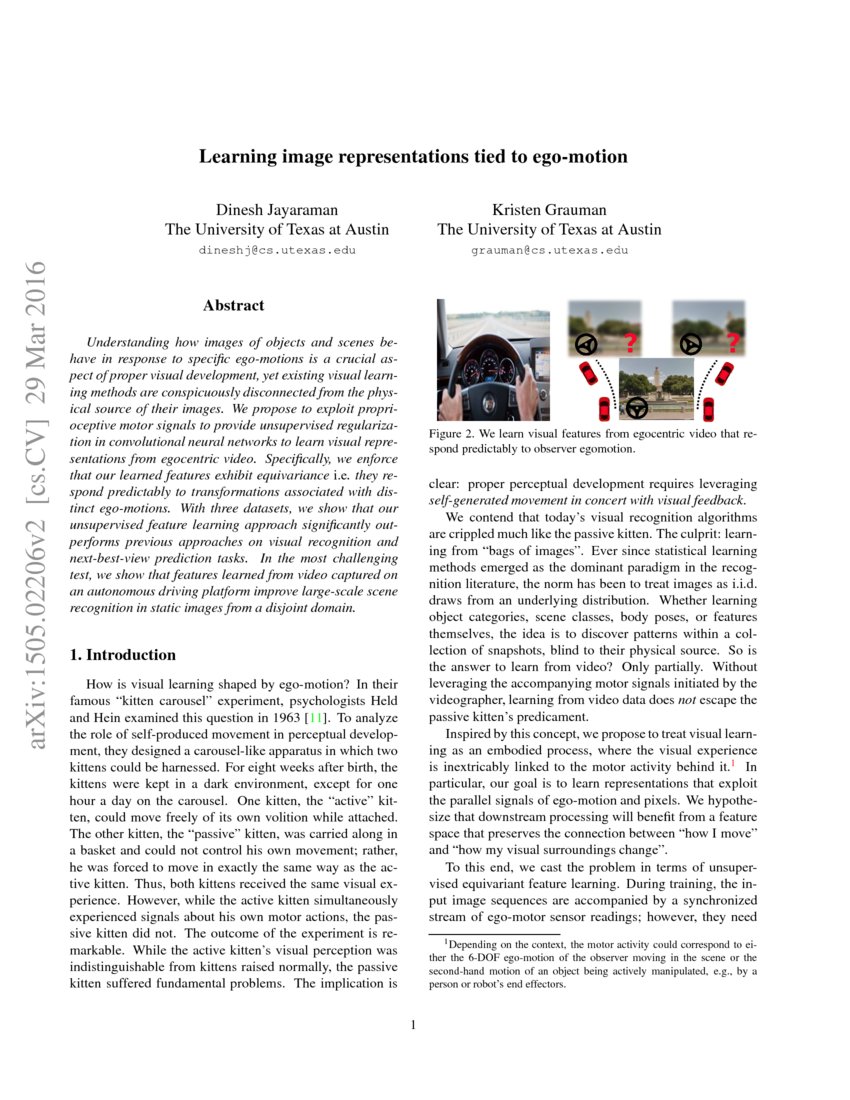 Learning image representations tied to ego-motion | DeepAI