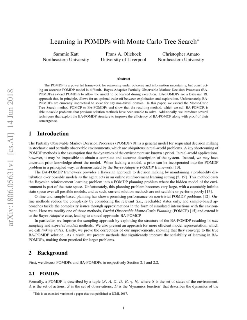Learning In Pomdps With Monte Carlo Tree Search Deepai