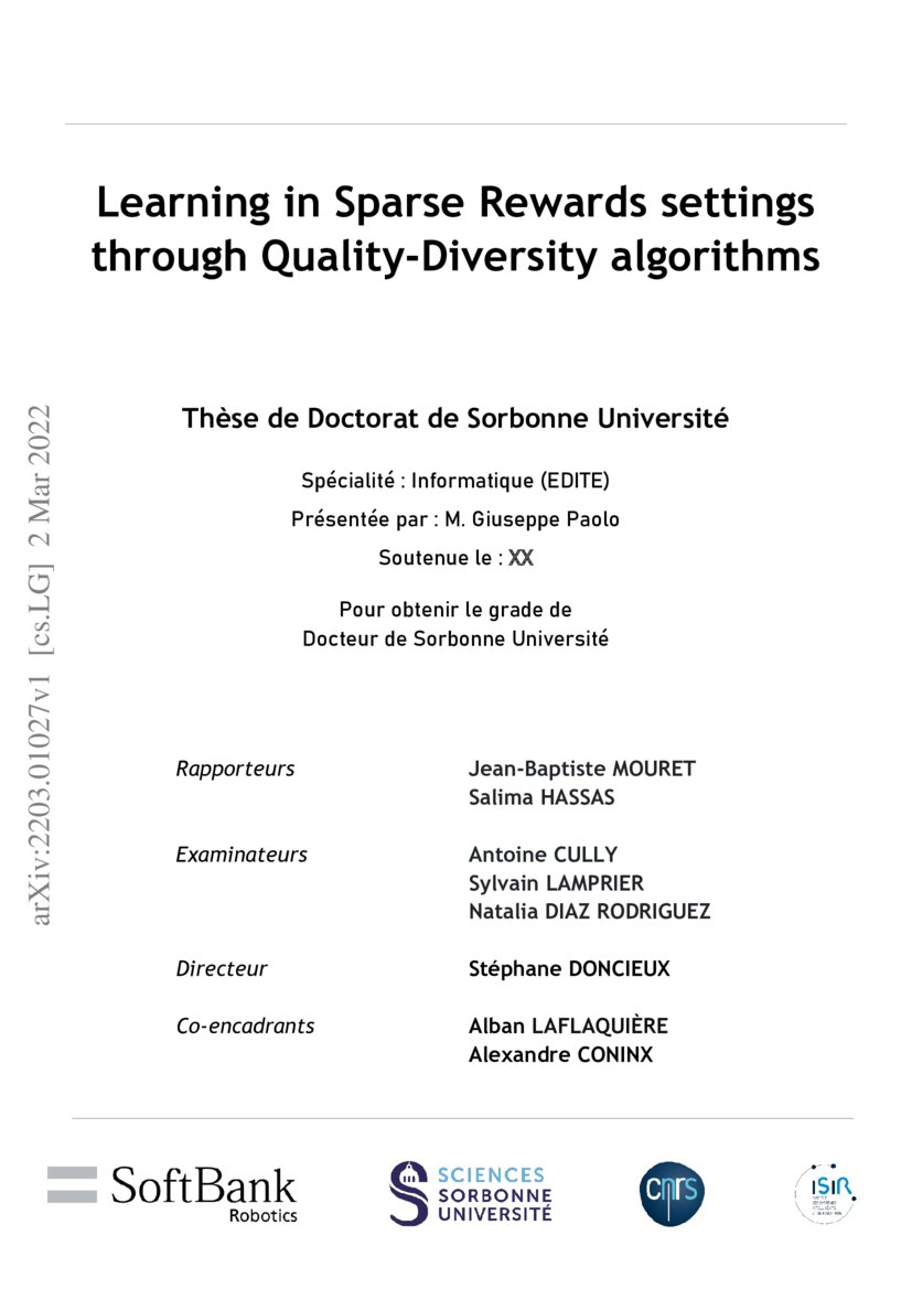 Learning in Sparse Rewards settings through Quality-Diversity algorithms | DeepAI