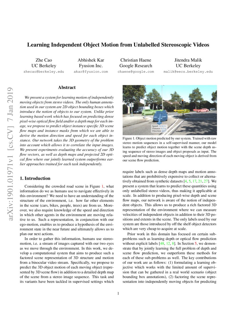 Learning Independent Object Motion from Unlabelled Stereoscopic Videos ...