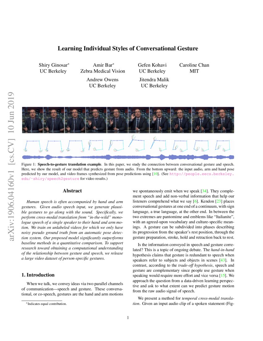 Learning Individual Styles of Conversational Gesture | DeepAI