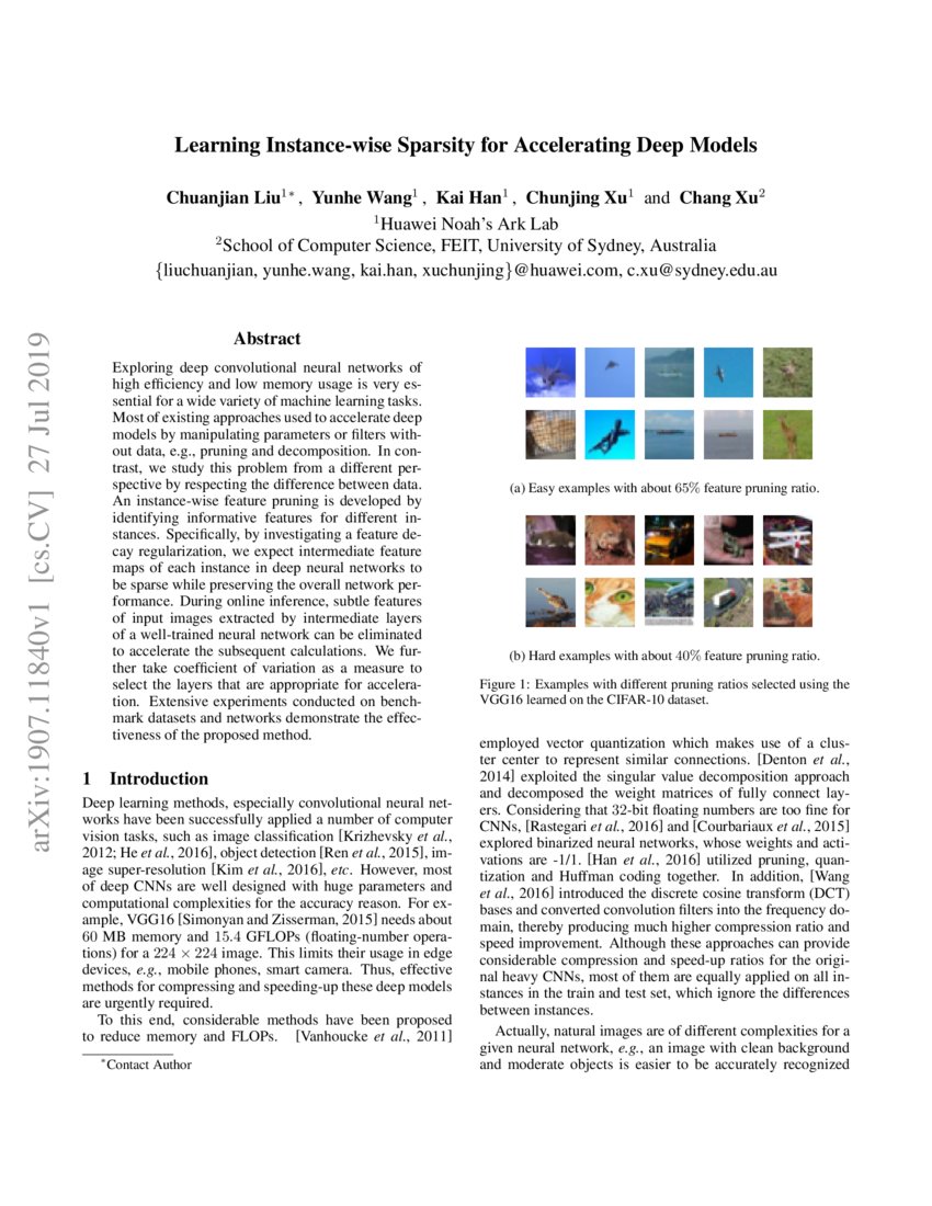 Learning Instance-wise Sparsity for Accelerating Deep Models | DeepAI