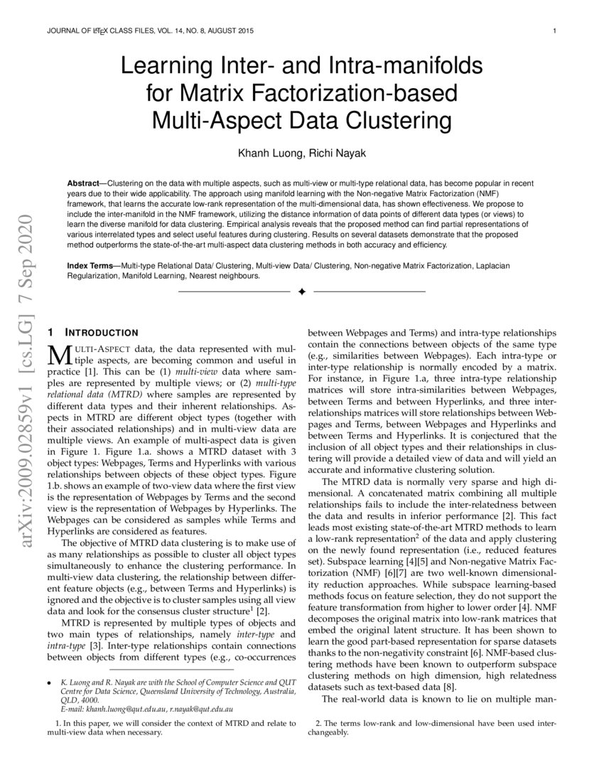 Learning Inter And Intra Manifolds For Matrix Factorization Based Multi Aspect Data Clustering