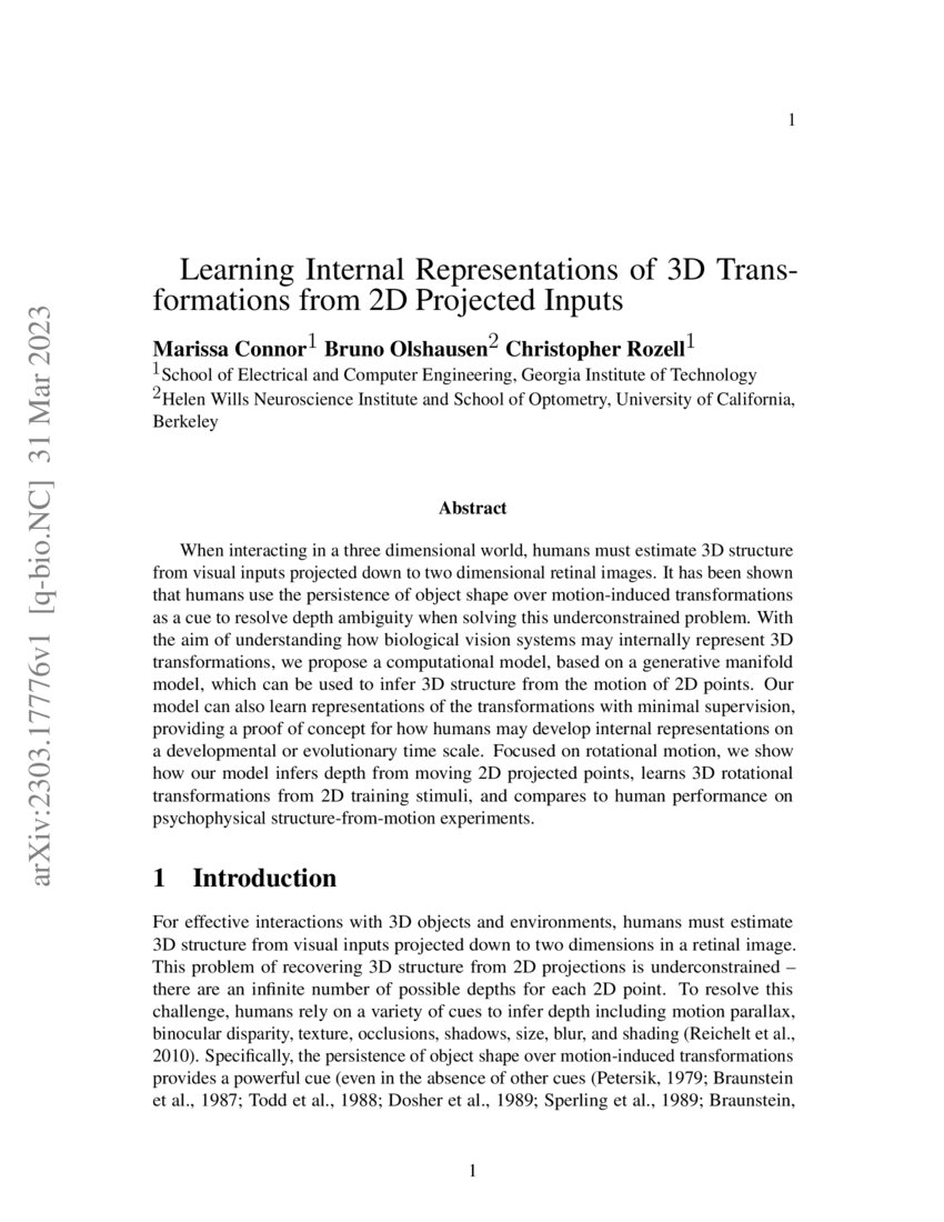 Learning Internal Representations Of 3d Transformations From 2d