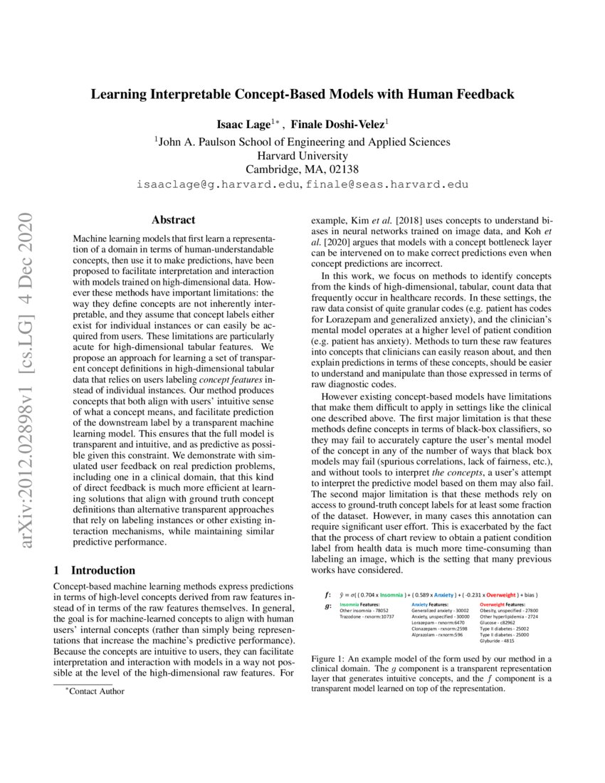 Learning Interpretable Concept-Based Models with Human Feedback | DeepAI