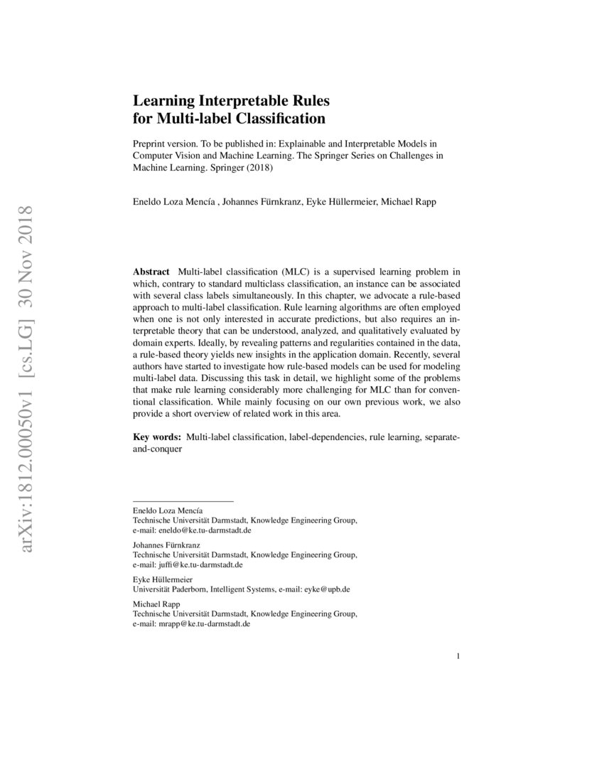 Learning Interpretable Rules for Multi-label Classification | DeepAI