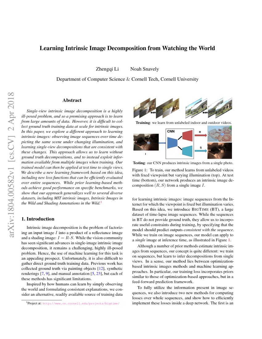 Learning Intrinsic Image Decomposition from Watching the World | DeepAI