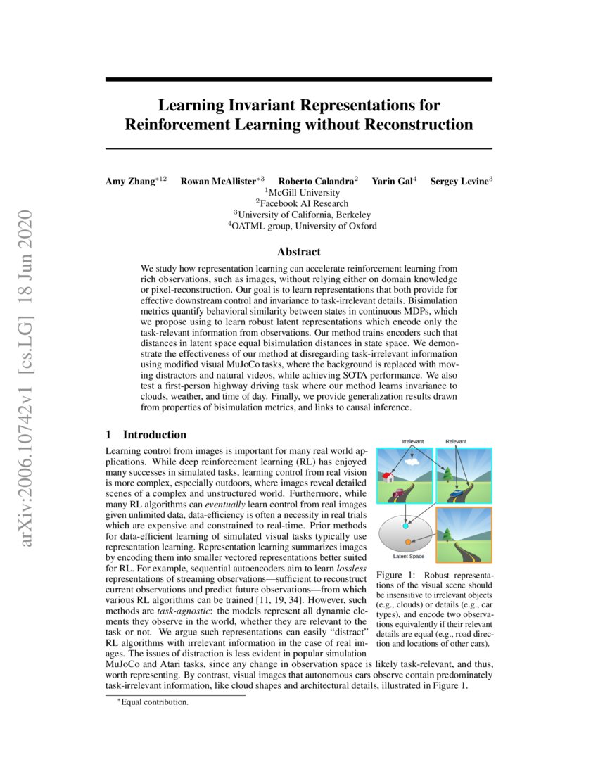 Learning Invariant Representations for Reinforcement Learning without ... Learning Invariant Representations for Reinforcement Learning without ...