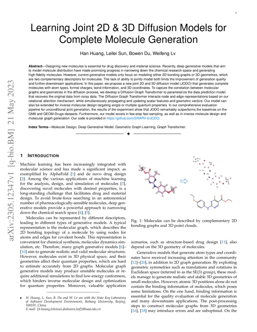 Learning Joint 2d 3d Diffusion Models For Complete Molecule Generation