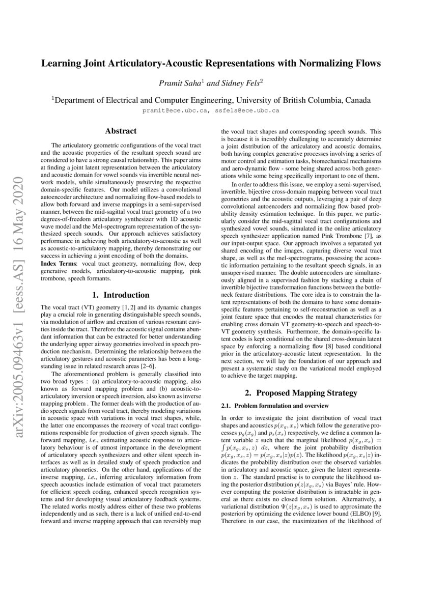 Learning Joint Articulatory Acoustic Representations With Normalizing Flows Deepai