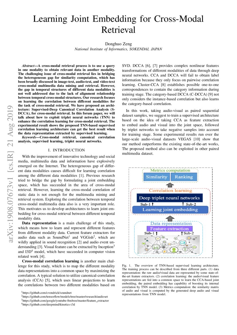 Learning Joint Embedding for Cross-Modal Retrieval | DeepAI