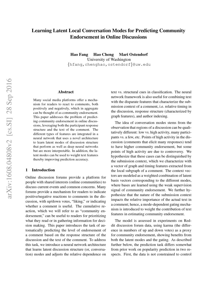 Learning Latent Local Conversation Modes For Predicting Community Endorsement In Online