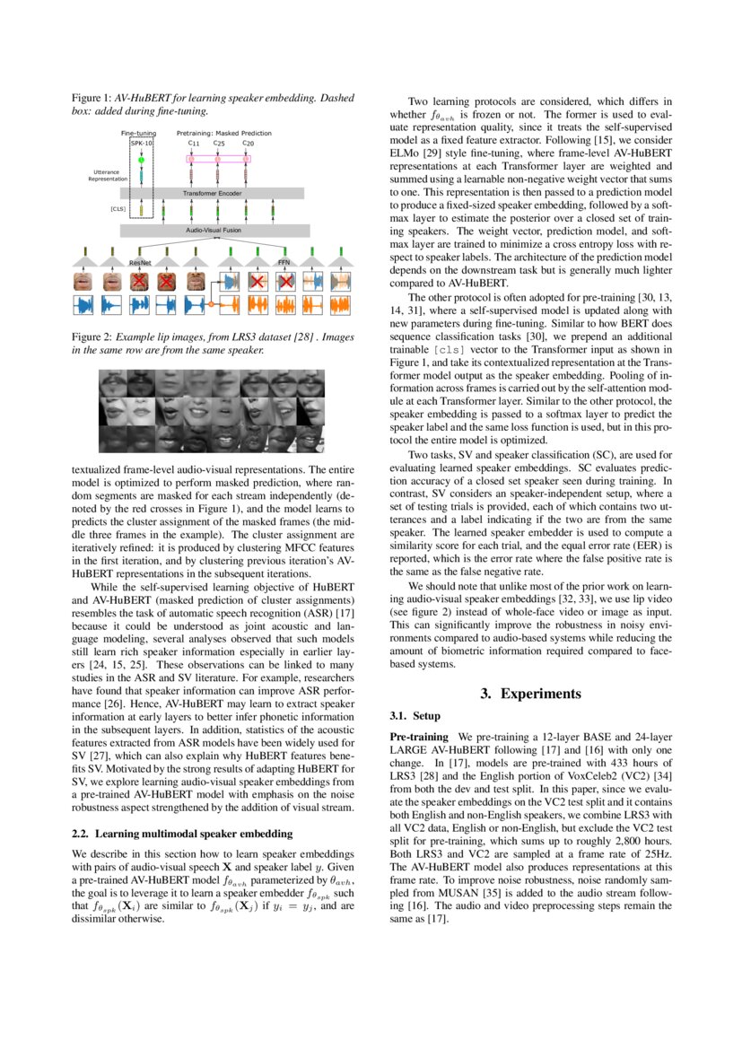 Learning Lip Based Audio Visual Speaker Embeddings With Av Hubert Deepai