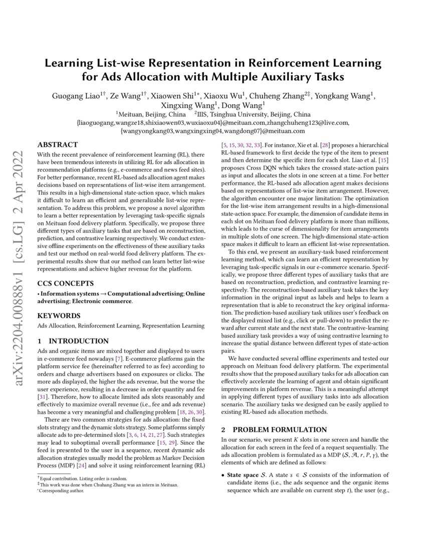 Learning List Wise Representation In Reinforcement Learning For Ads Allocation With Multiple