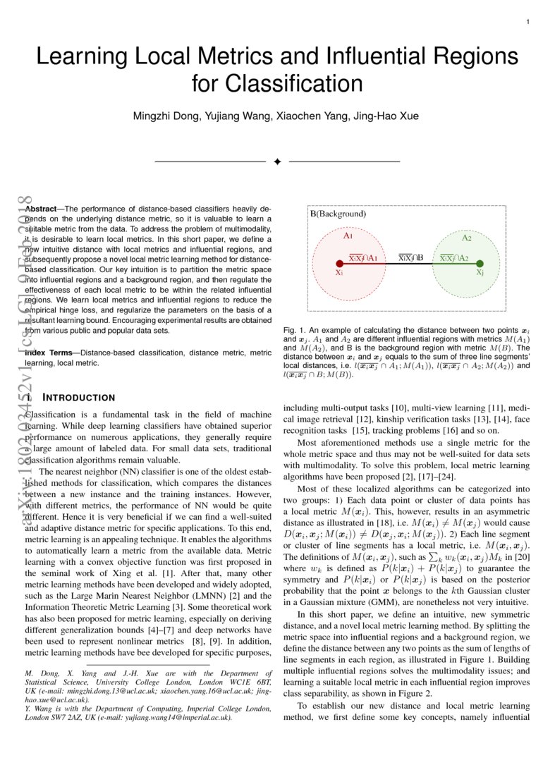 Learning Local Metrics and Influential Regions for Classification | DeepAI