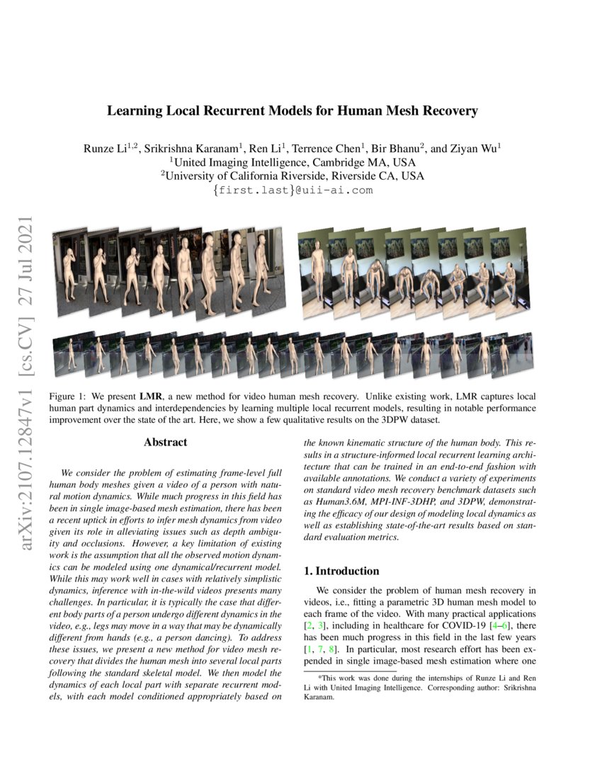 Learning Local Recurrent Models for Human Mesh Recovery | DeepAI